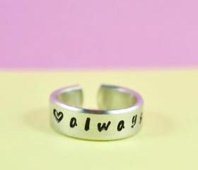 Always - Hand Stamped Aluminum Ring, Handwritten Font, Bff Gift ...