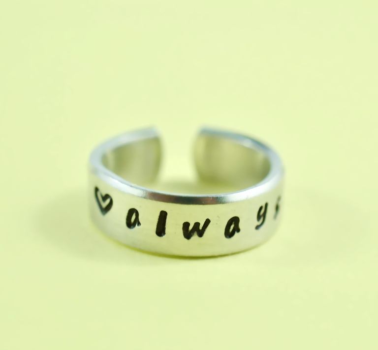 Always - Hand Stamped Aluminum Ring, Handwritten Font, Bff Gift ...